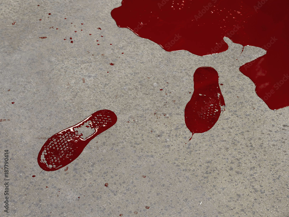 Blood like shoe print on floor Stock Photo | Adobe Stock