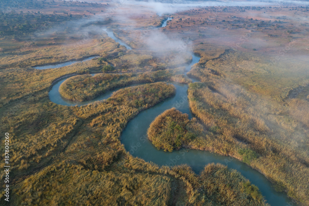 Aerial view of the Okavango River at dawn, Angola Stock Photo | Adobe Stock