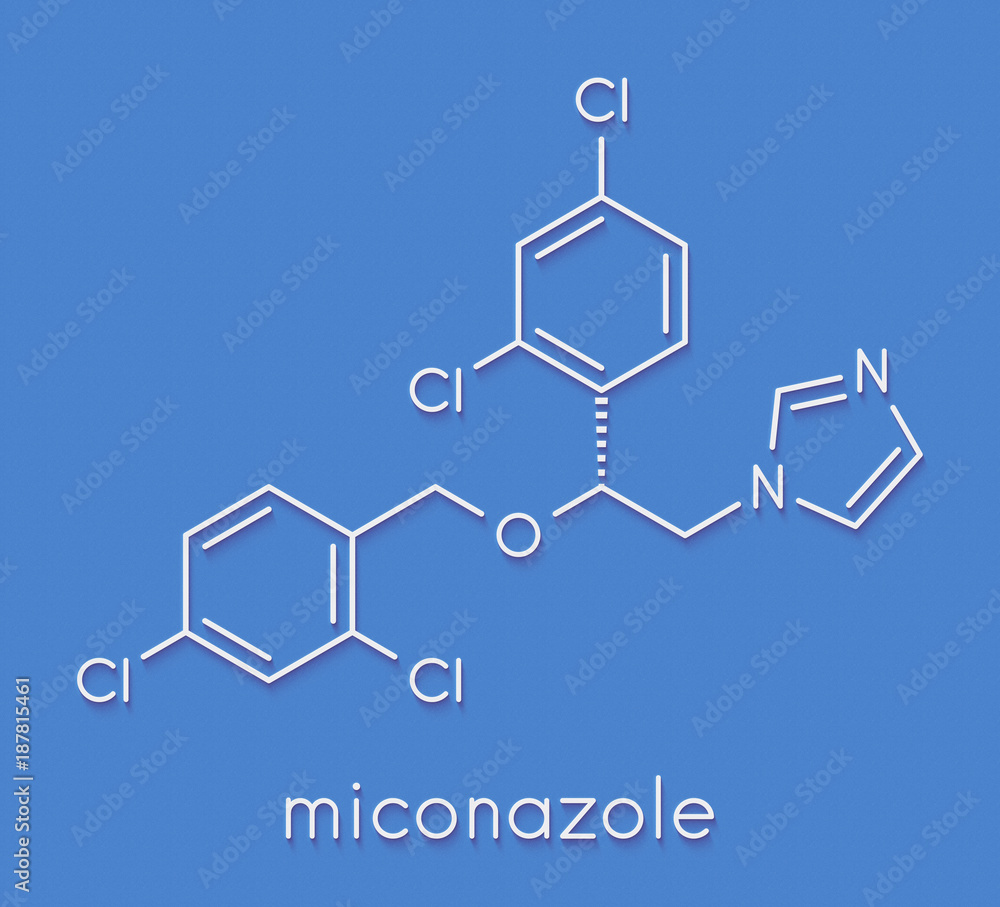 Miconazole antifungal drug molecule. Imidazole class antimycotic, used ...