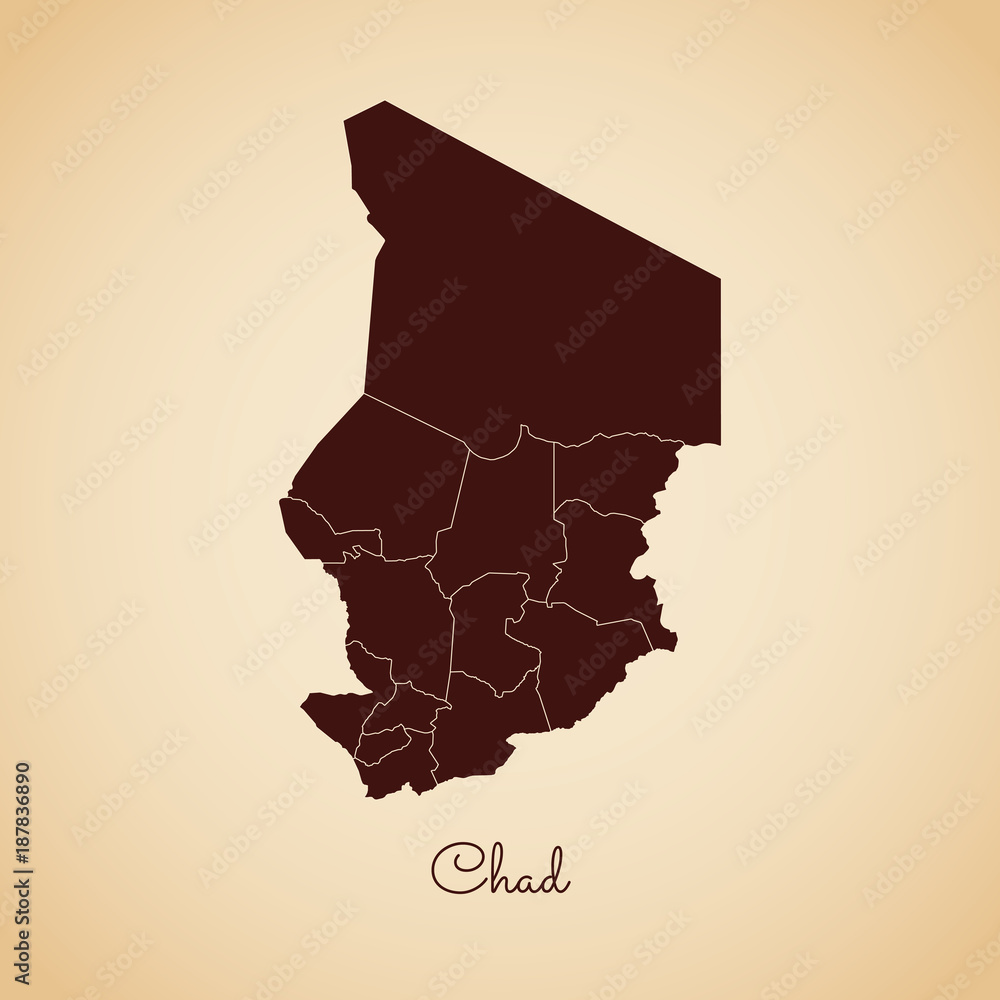 Chad region map: retro style brown outline on old paper background ...