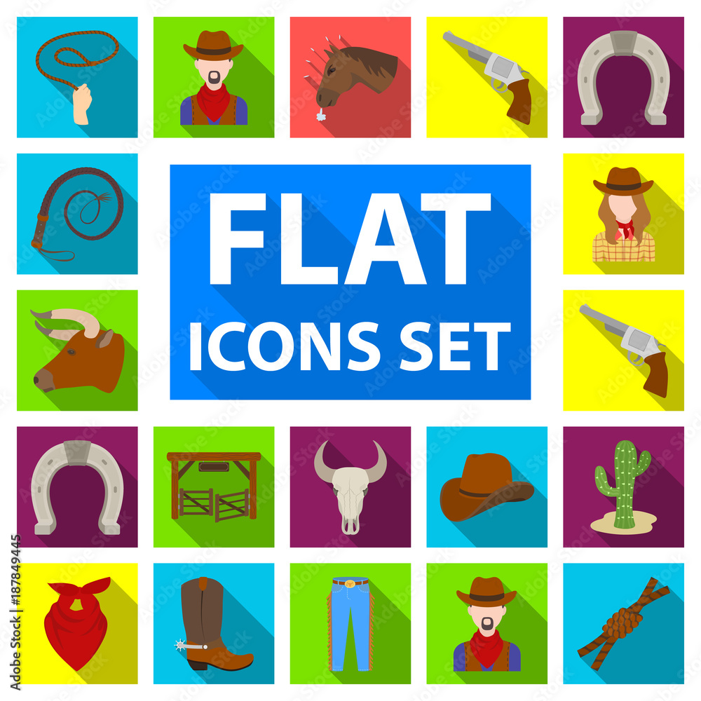 Rodeo, competition flat icons in set collection for design. Cowboy and ...