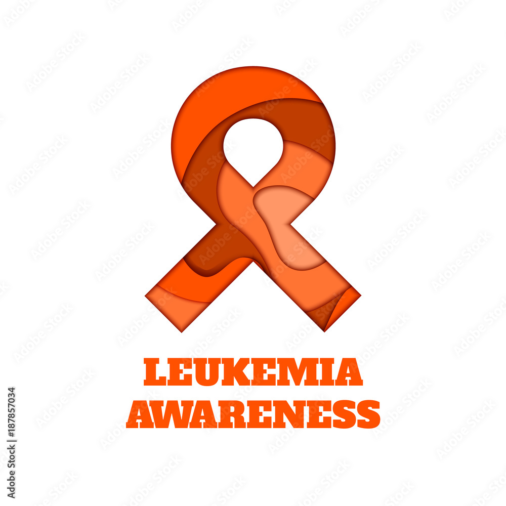 Leukemia awareness poster. Orange ribbon made in 3D paper cut and craft ...