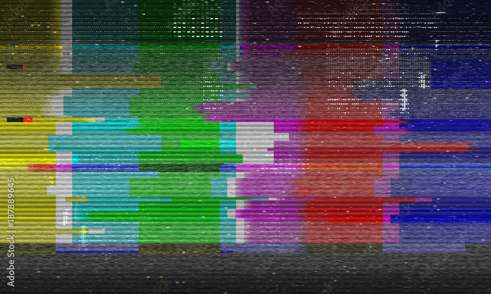 Abstract illustration of distorted tv test color bars. Glitch effect ...