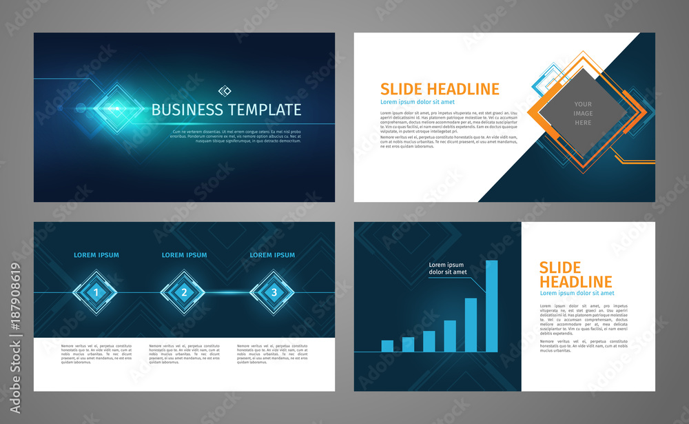 Vector business template set. Blue abstract banner, presentation slides ...