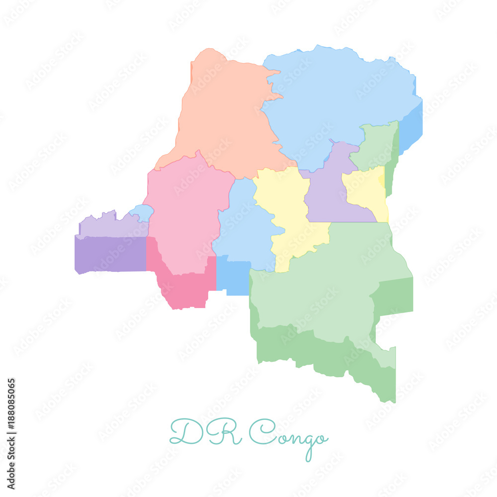 DR Congo region map: colorful isometric top view. Detailed map of DR ...