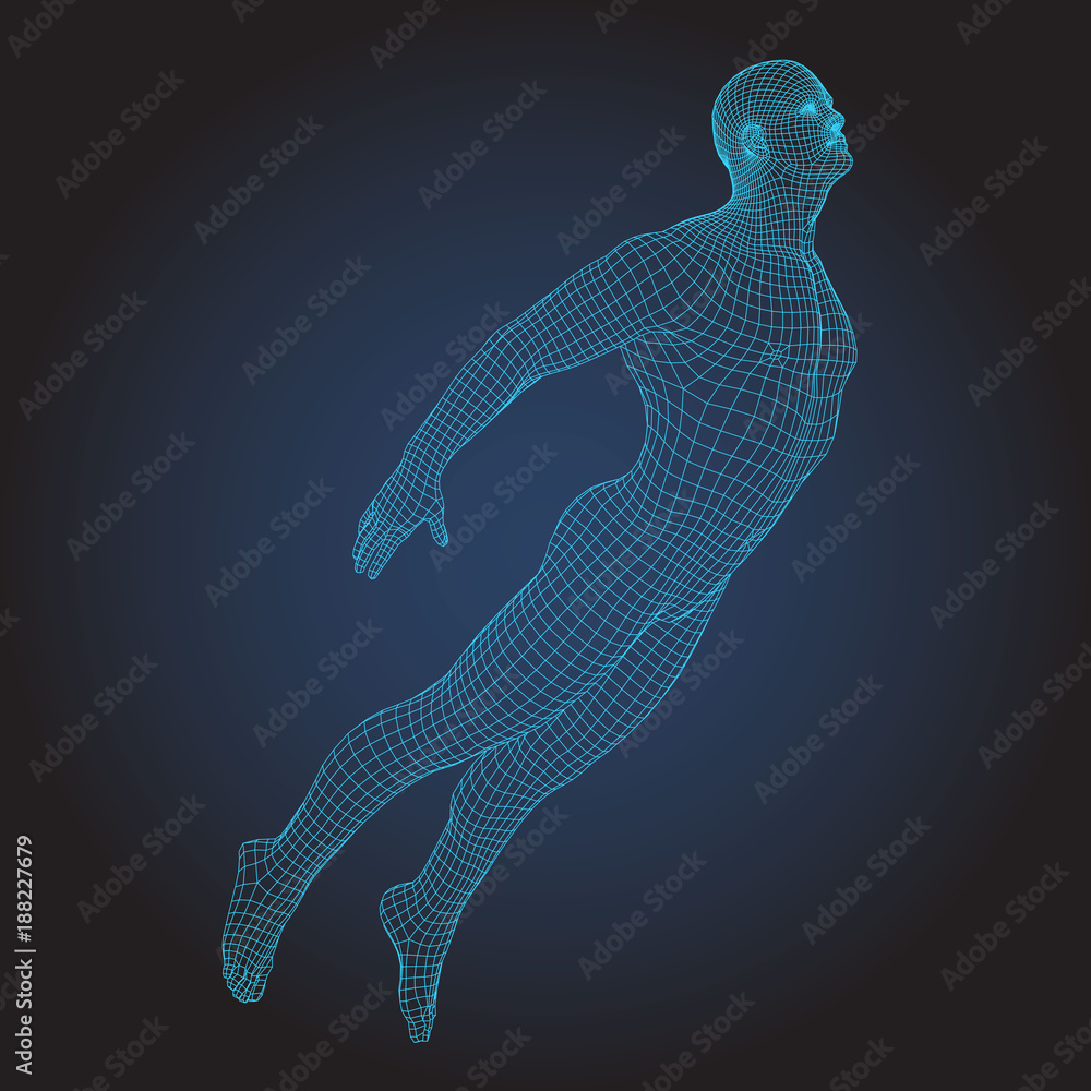 3D wire frame human body.Jumping Flying figure Stock Vector | Adobe Stock