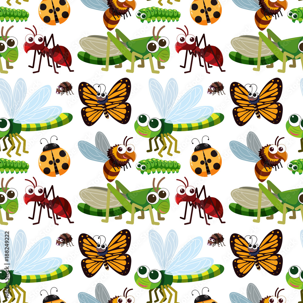 Seamless background with different types of insects Stock Vector ...