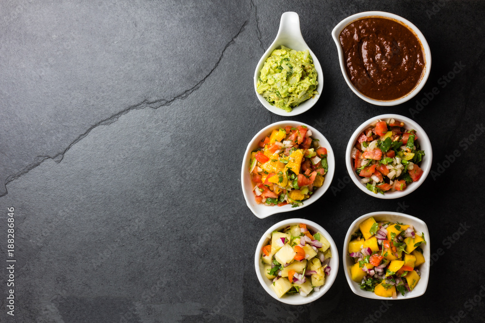 Traditional famous mexican sauces chocolate chili mole poblano, pico de ...