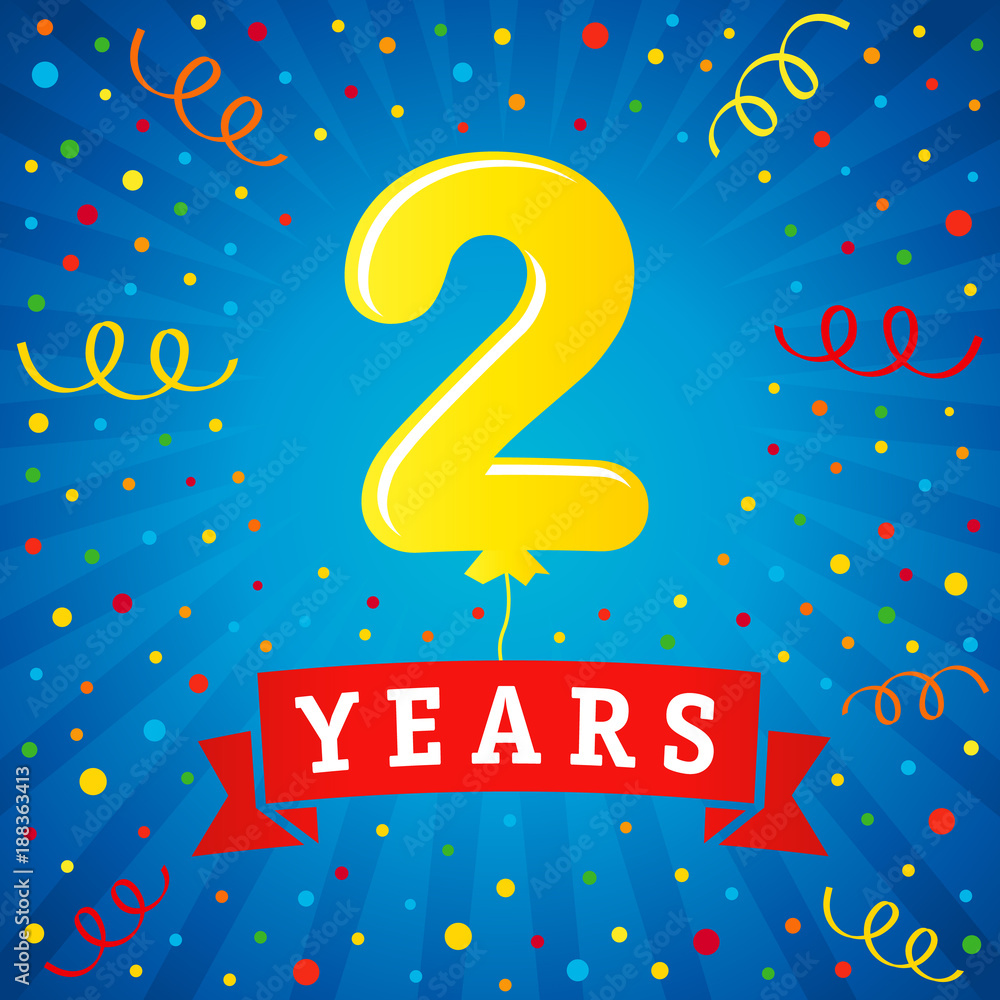 2 years anniversary celebration with colored balloon & confetti. Vector ...