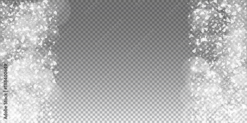 Falling hearts valentine background. Right left border on transparent ...