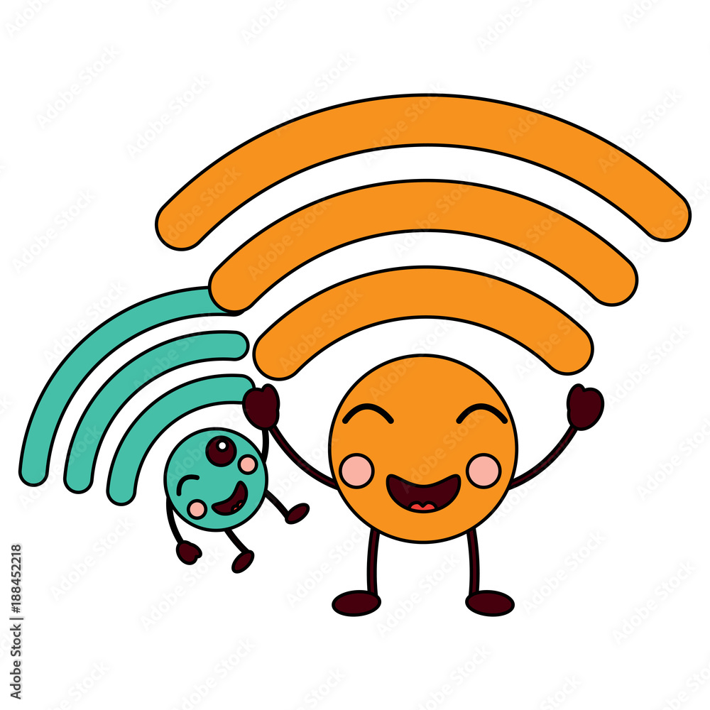 cartoon wifi internet signal kawaii character vector illustration Stock ...