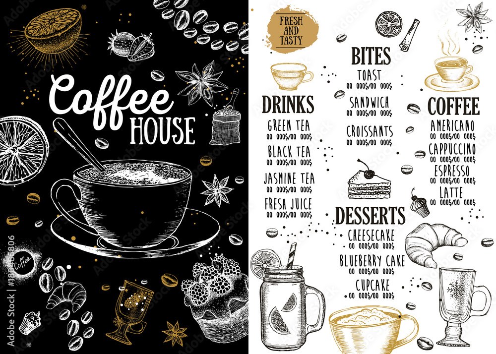 Coffee house menu. Restaurant cafe menu, template design. Food flyer ...
