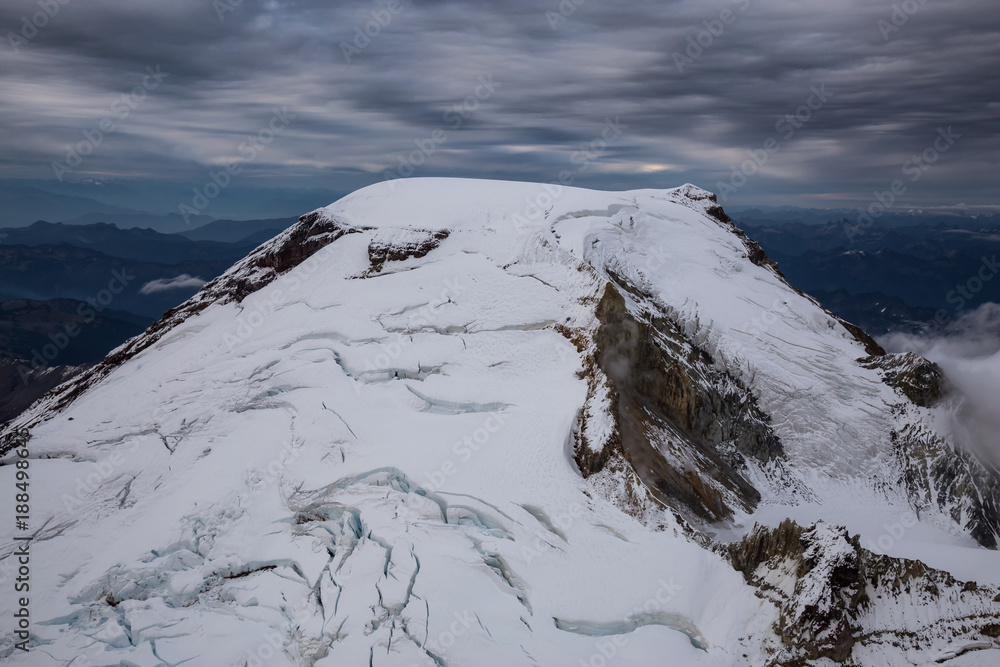 Aerial view of the famous volcano, Mount Baker, that can be seen from ...