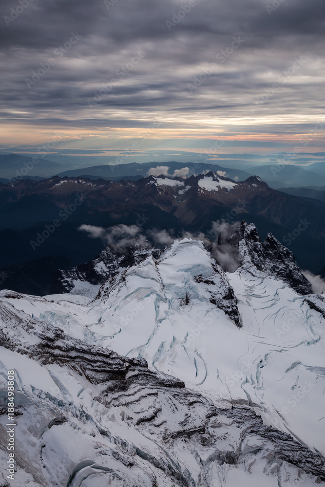 Aerial view of the famous volcano, Mount Baker, that can be seen from ...