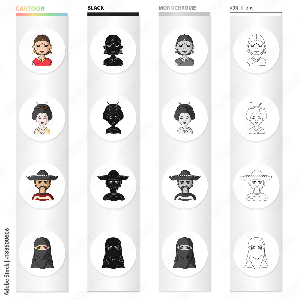 Vector de Stock Different race of Indian, Japanese, Mexican, Asian. The ...