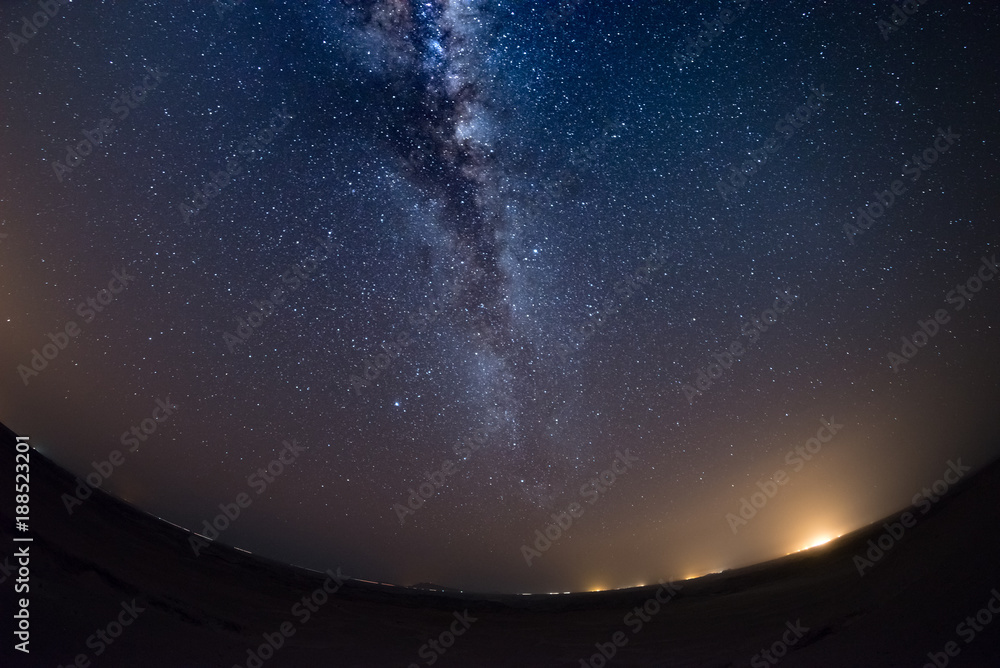 Namibian sky, stars and Milky Way arch, in the Namib desert, Namibia ...