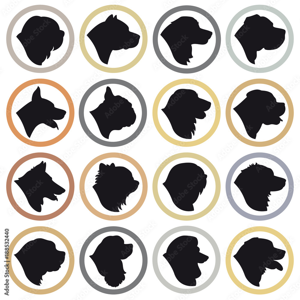 Dog breed profile silhouettes vector circle icons Stock Vector | Adobe ...