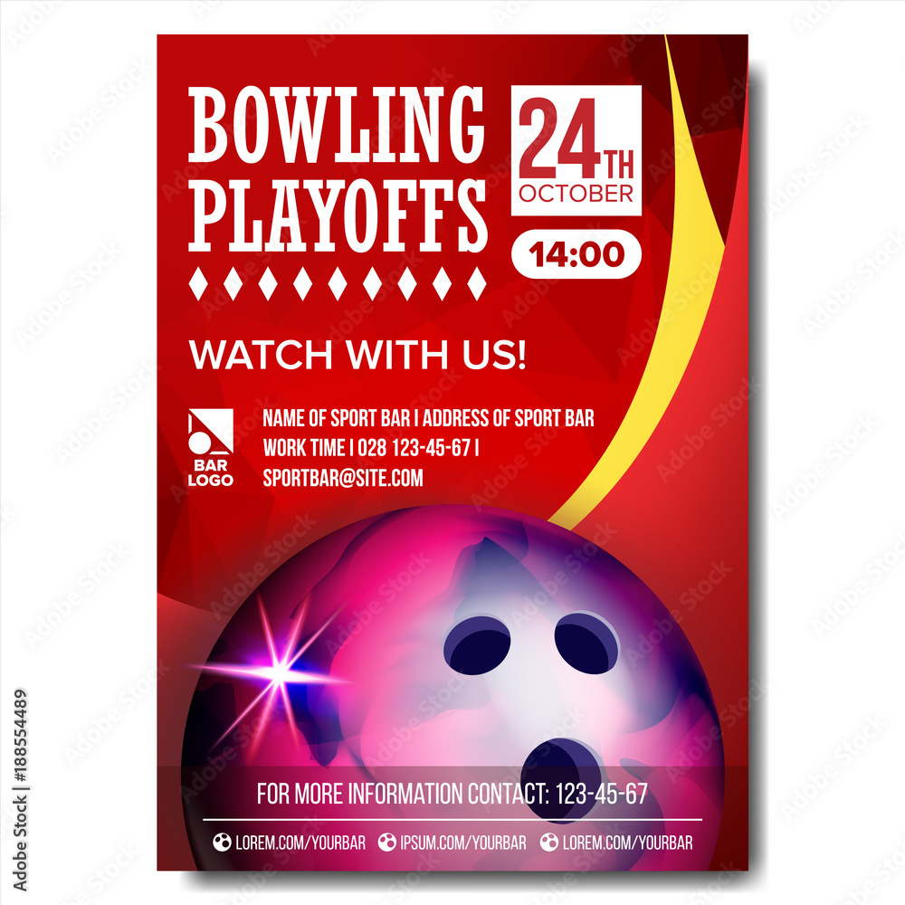Bowling Poster Vector. Design For Sport Bar Promotion. Bowling Ball ...