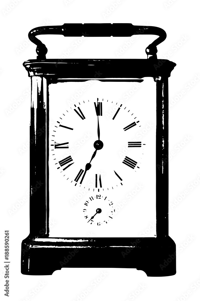 Ancient clock with two dials. Roman numerals. Modern figures Stock ...