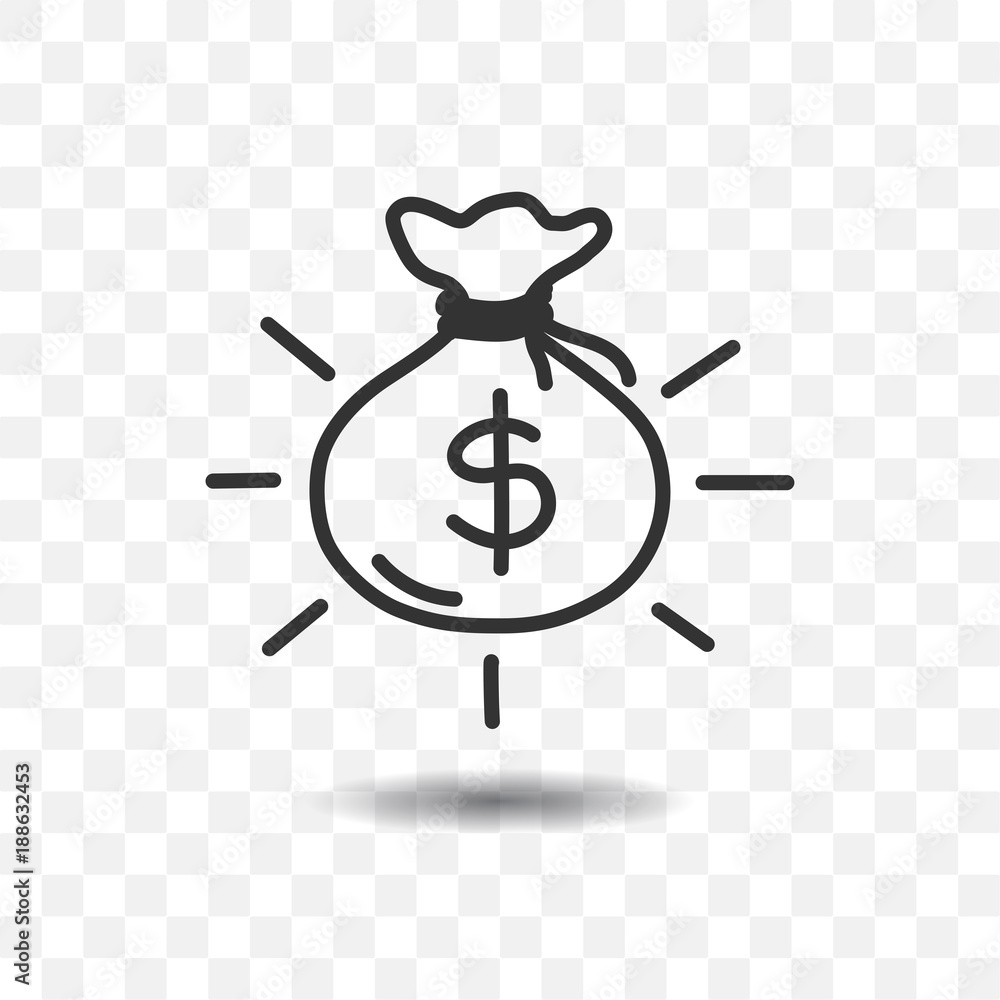Bag of money icon with shadow on transparent background. Stock Vector ...