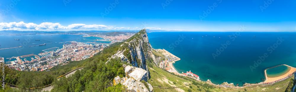 Panorama of top of Gibraltar Rock, in Upper Rock Natural Reserve: on ...