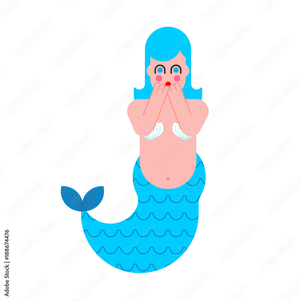 Mermaid Frightened. Mythical sad woman with fish tail. Underwater ...