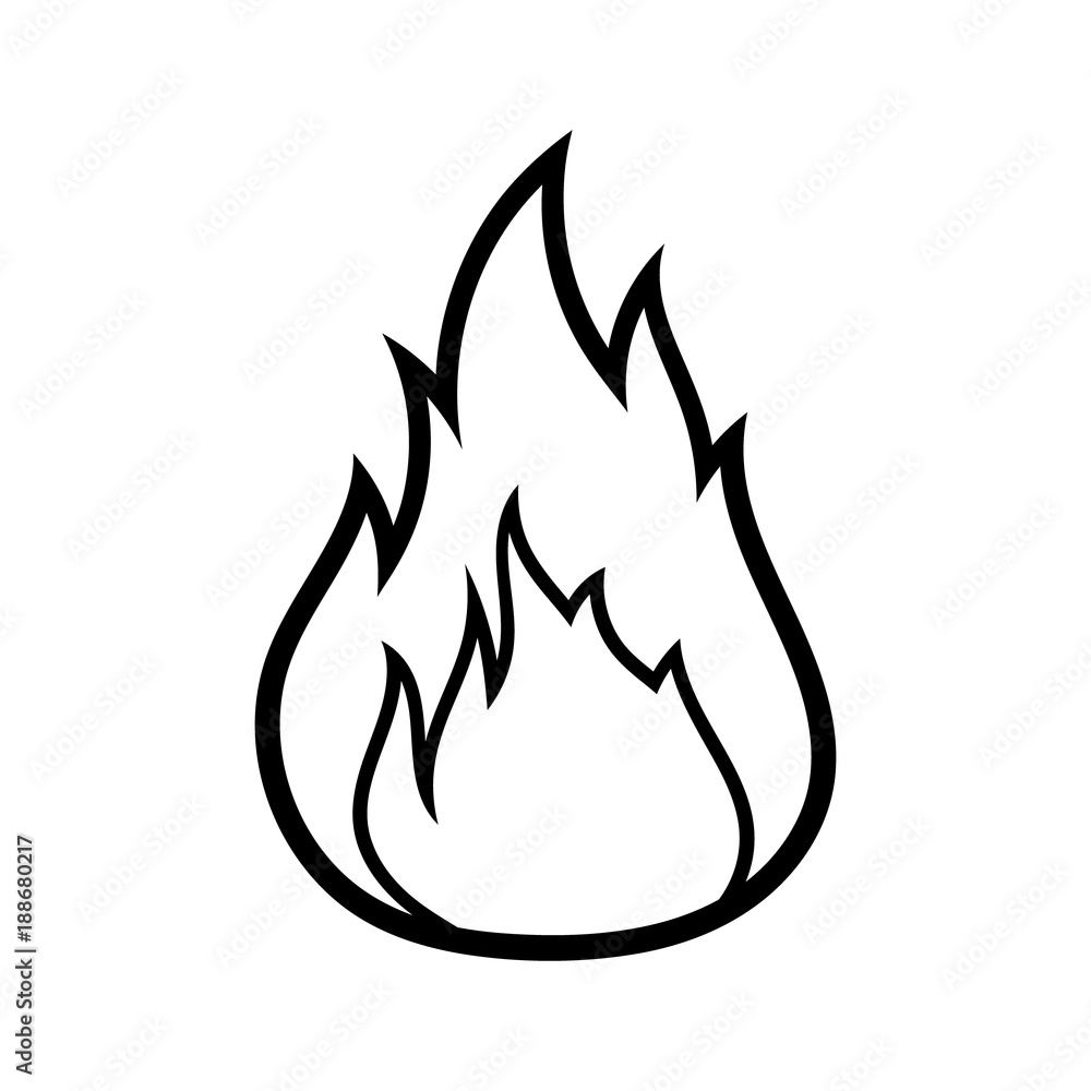 Cartoon Fire Black Line White Background Stock Vector | Adobe Stock