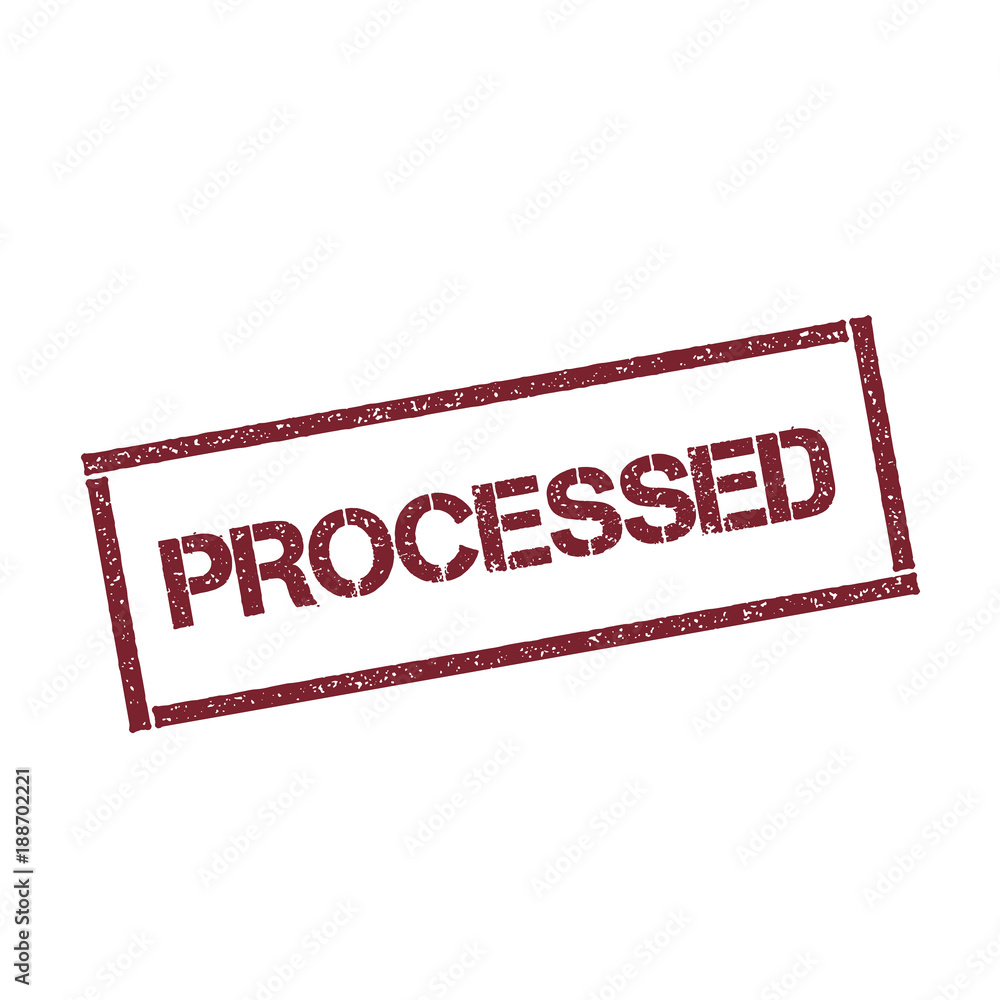 Processed rectangular stamp. Textured red seal with text isolated on ...