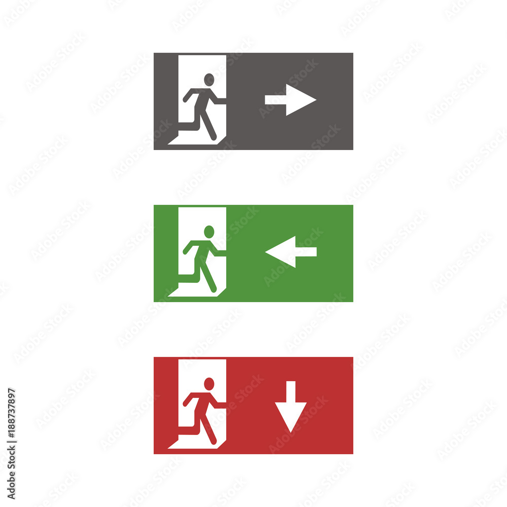 Vector fire emergency icons. Signs of evacuations. Fire emergency exit ...