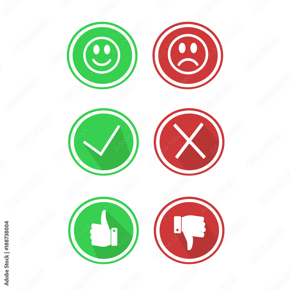 Stock-Vektorgrafik „Set red and green icons buttons. Smileys emoticons ...