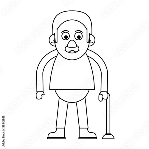 Cute Grandfather Cartoon Walking Stick Icon Vector Illustration Graphic