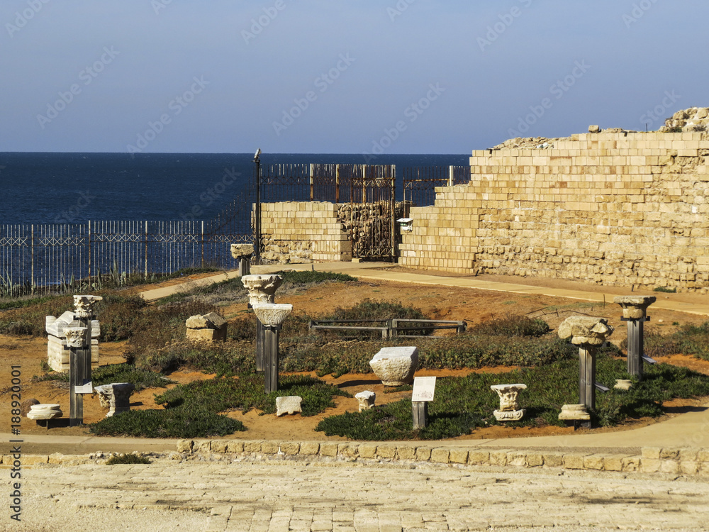 Foto de Stock Caesarea, Israel - Caesarea National Park - Ruins of ancient Cesarea built by ...