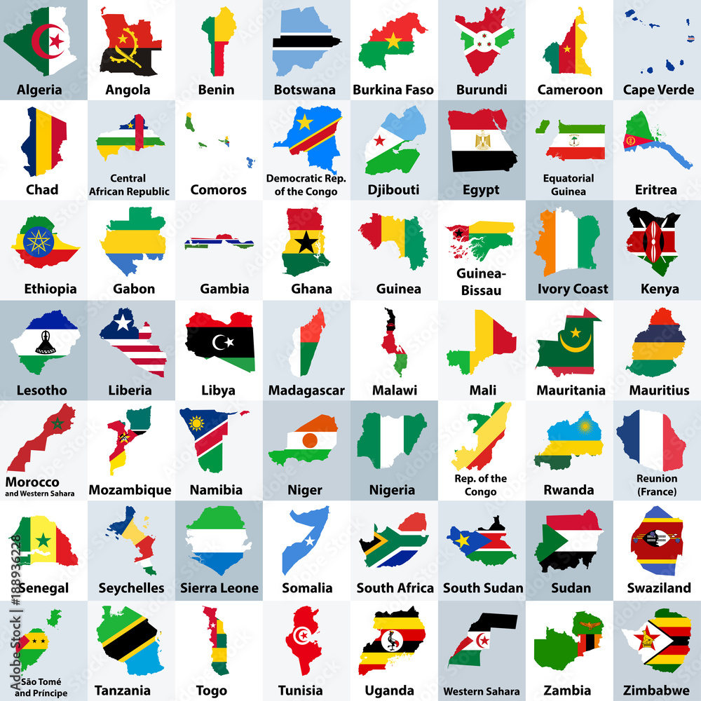 Stock-Vektorgrafik „all African countries maps mixed with their ...