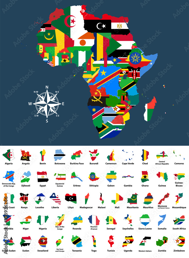 vector map of Africa mixed with countries flags. Collection of all ...