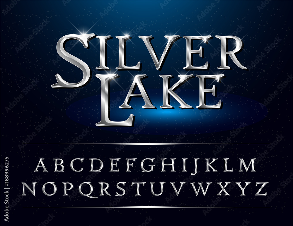 Set of Elegant Silver Colored Metal Chrome alphabet font. Typography ...