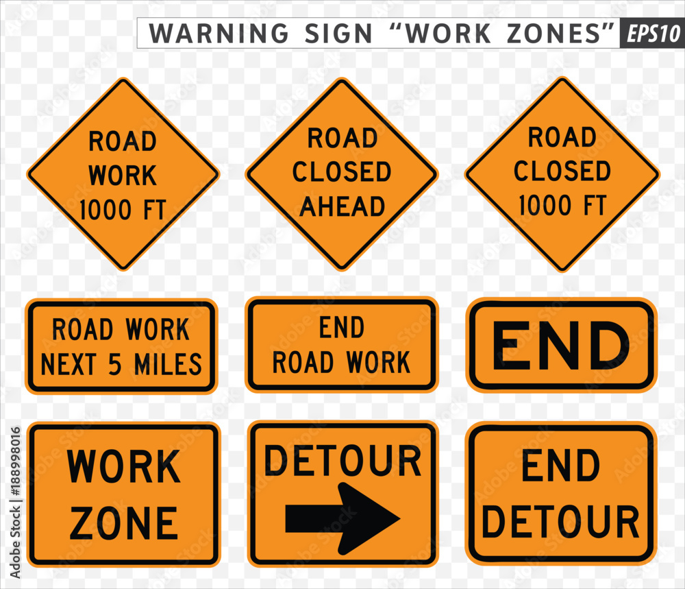 Road sign. Warning. Work Zones. Vector illustration on transparent ...