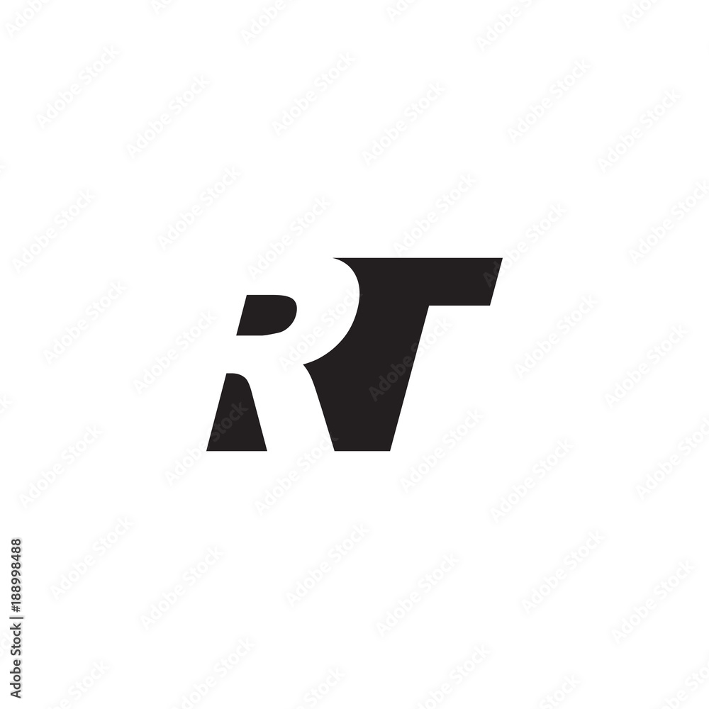 Initial letter RT, negative space logo, simple black color Stock Vector ...