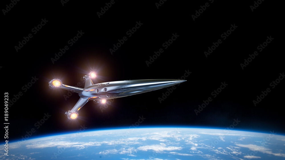 spaceship leaving planet Earth, spacecraft approaching orbit Stock ...