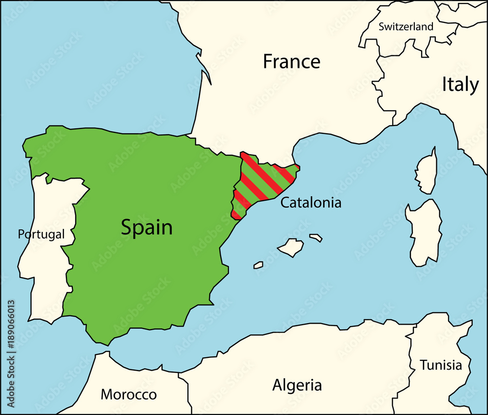 political map of spain with catalonia region Stock Vector | Adobe Stock