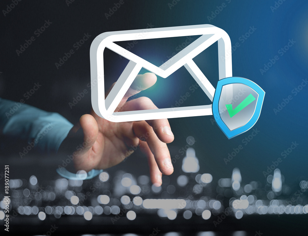 Approved and verified Email symbol displayed on a futuristic interface ...