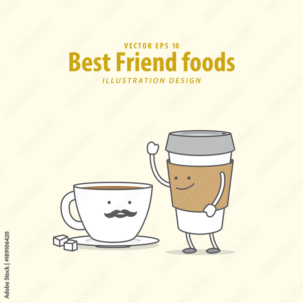 Cartoon character of Coffee illustration vector on pale yellow ...