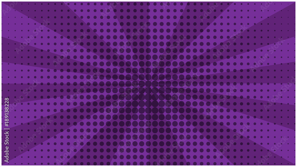Abstract purple striped retro comic background with halftone center ...