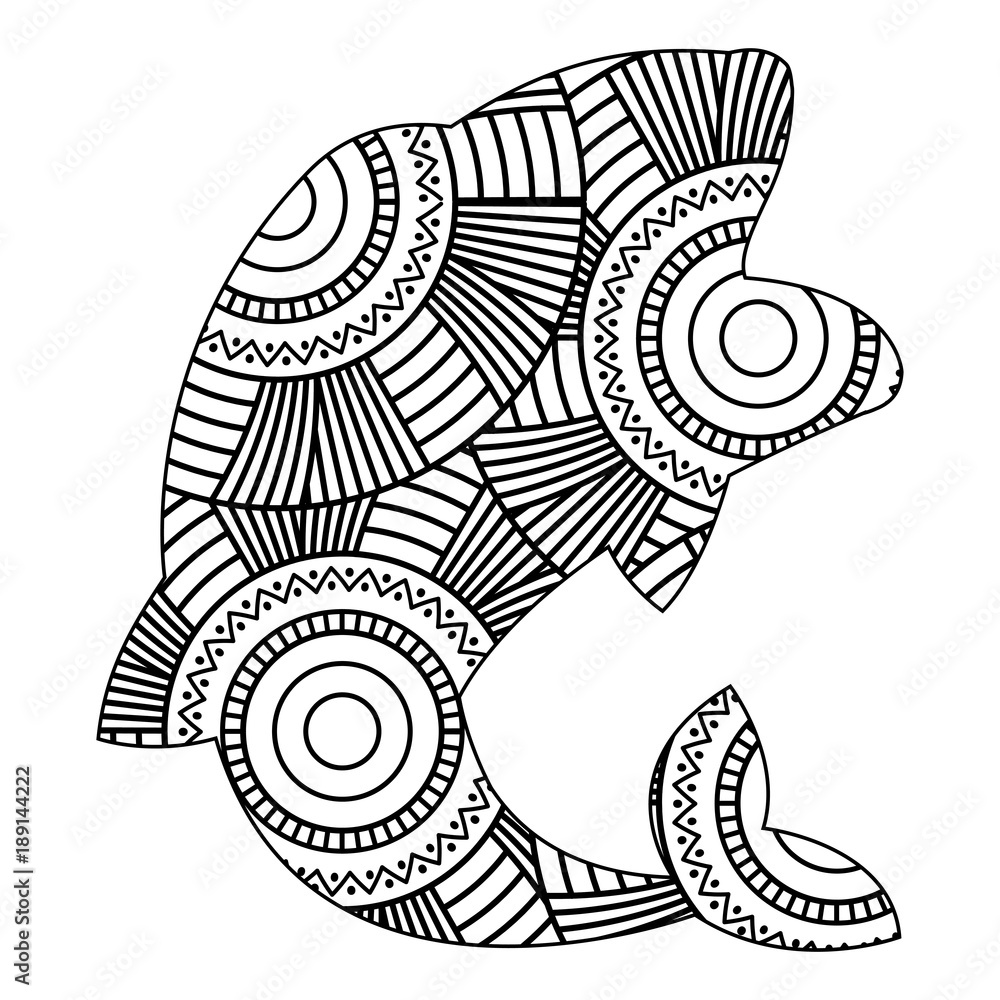 hand drawn for adult coloring pages with whale zentangle monochrome ...