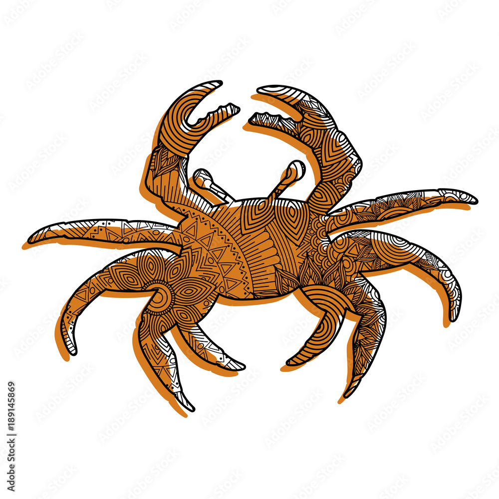 hand drawn for adult coloring pages with crab zentangle vector ...