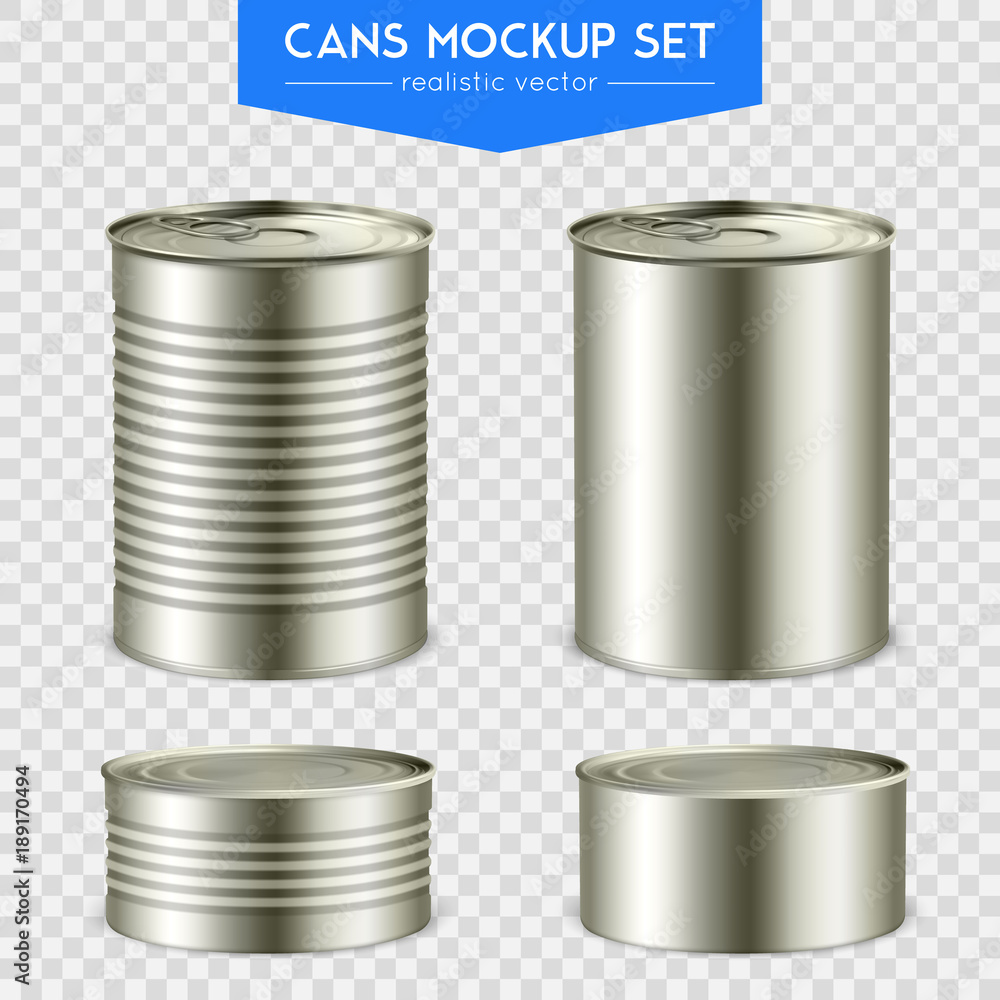 Realistic Cylindrical Cans Mockup Set Stock Vector | Adobe Stock