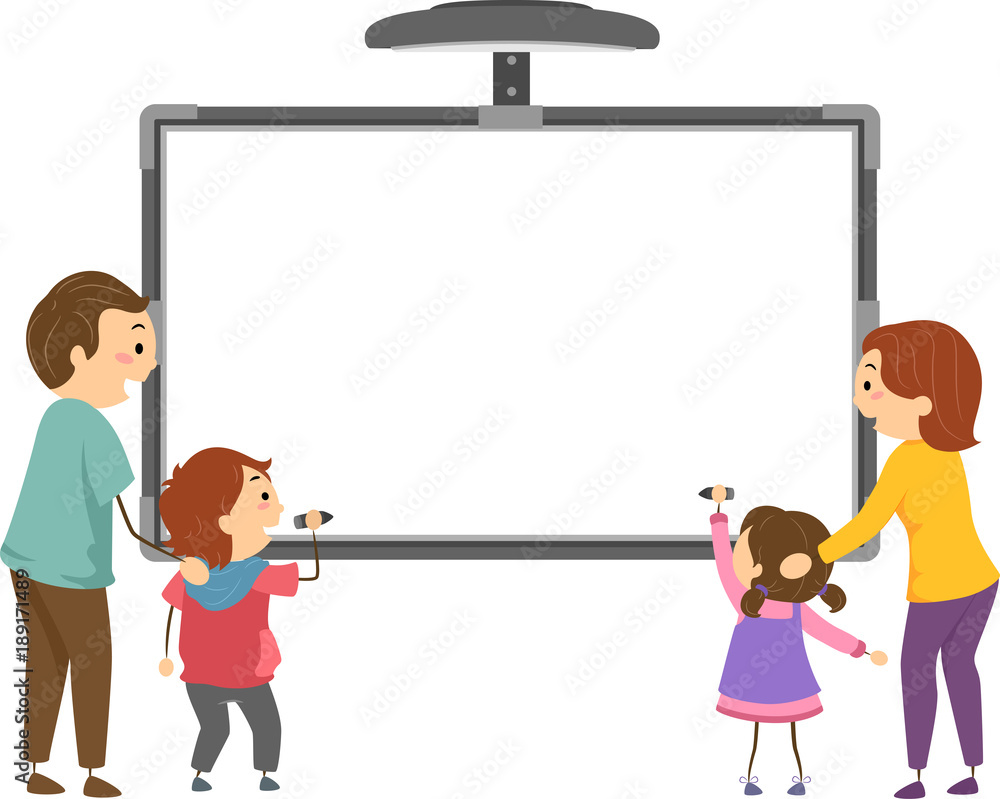 Stickman Kids Family Write Interactive Board Illustration Stock Vector ...