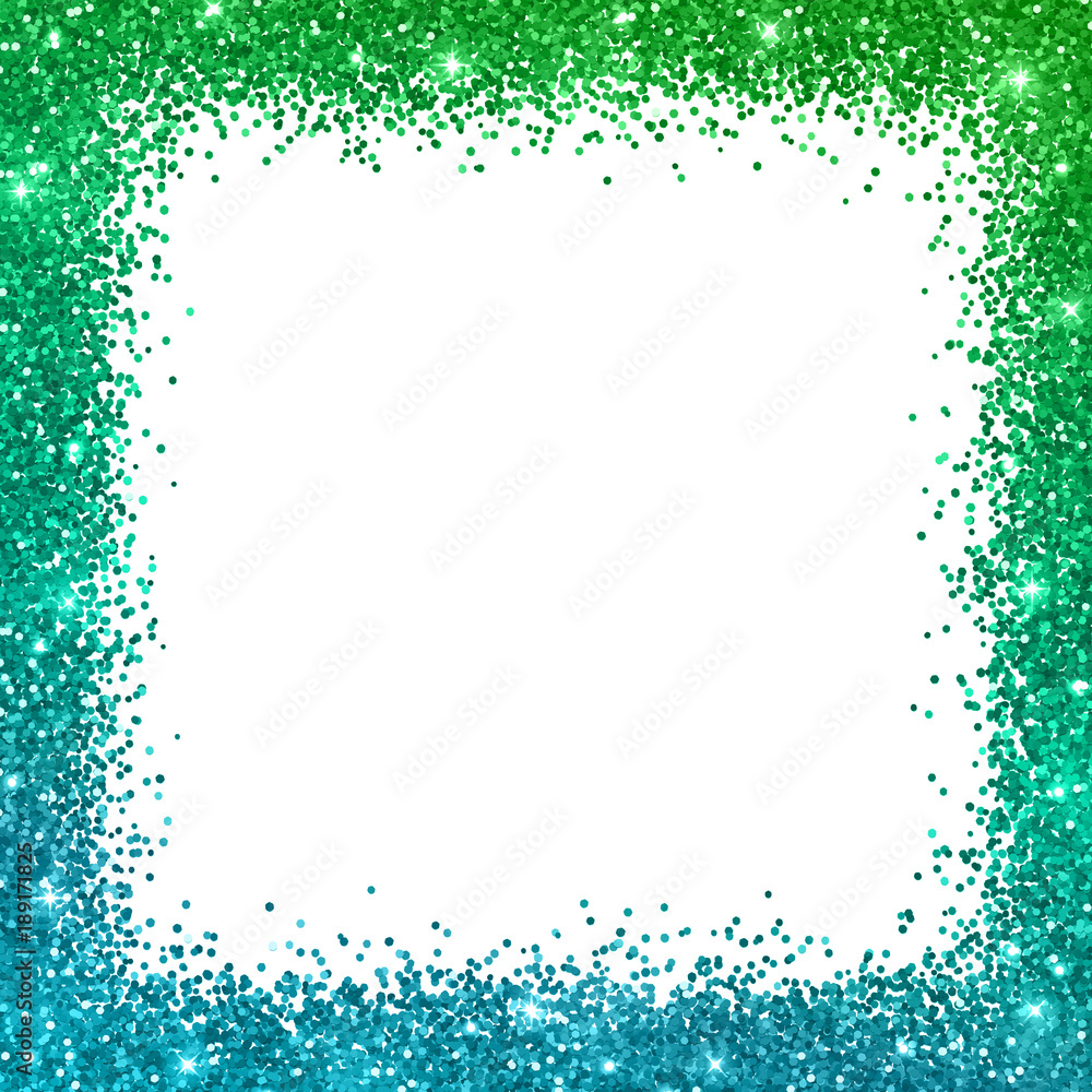 Glitter square border frame with blue green color effect. Vector Stock ...