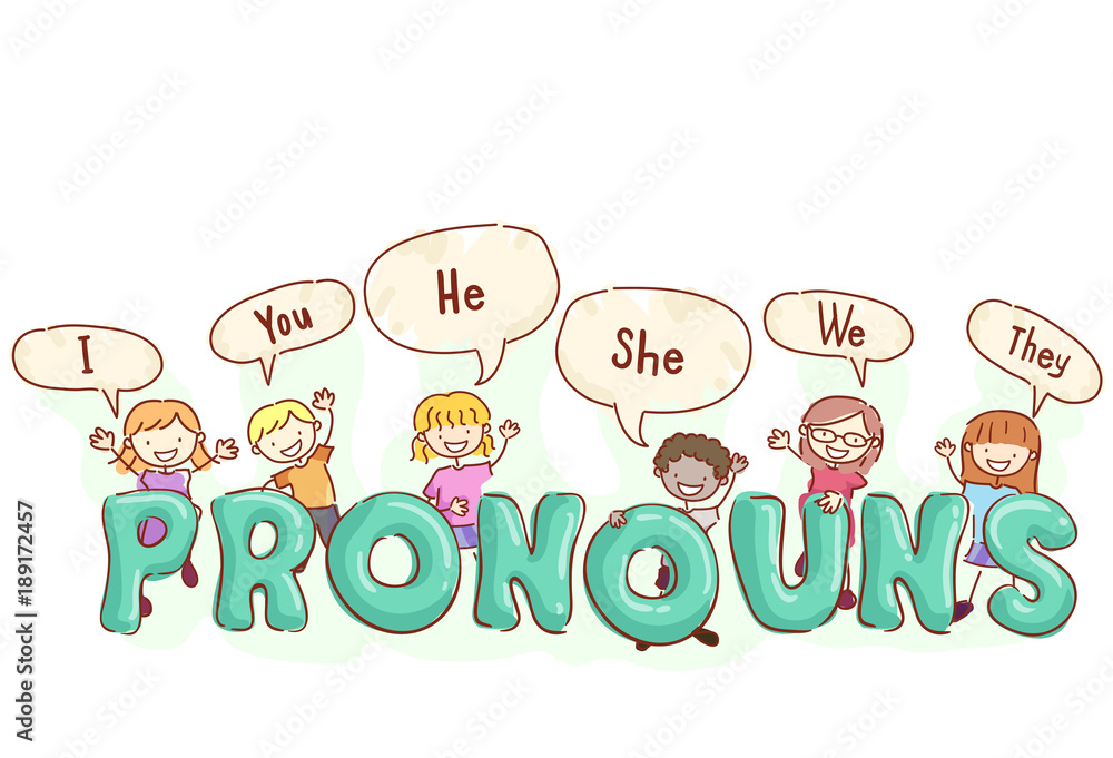 Stickman Kids Language Pronouns Illustration Stock Vector | Adobe Stock
