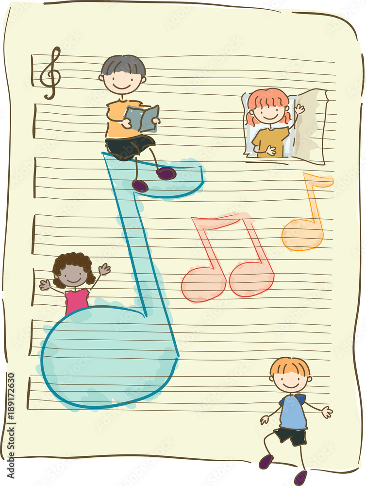 Stickman Kids Music Notes Illustration Stock Vector | Adobe Stock