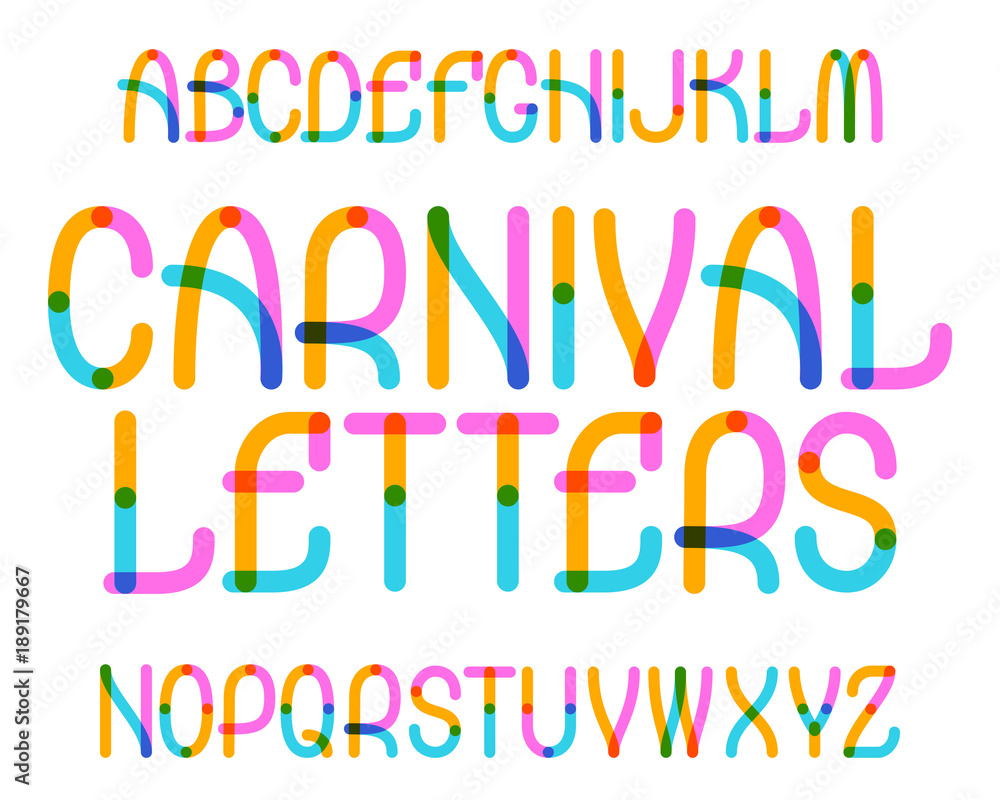 Carnival Letters typeface. Colorful font. Isolated english alphabet ...